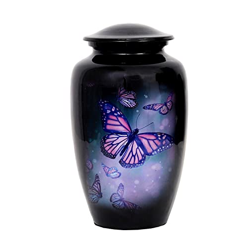 HLC Lovely Butterfly Black Finish Cremation Urn for Human Ashes - Funeral Urn Handcrafted - Affordable Urn for Ashes (Adult (200 lbs) β 10.5 x 6 β , Cremation Urn)