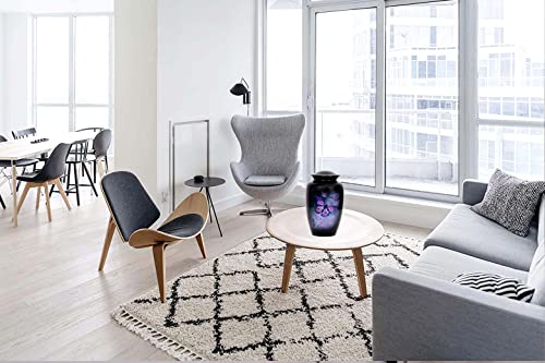 HLC Lovely Butterfly Black Finish Cremation Urn for Human Ashes - Funeral Urn Handcrafted - Affordable Urn for Ashes (Adult (200 lbs) – 10.5 x 6 “ , Cremation Urn)
