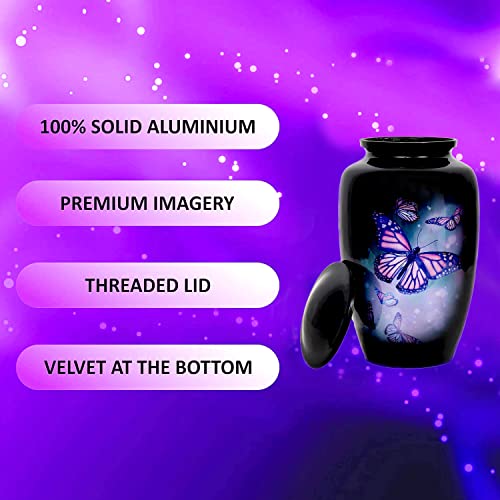 HLC Lovely Butterfly Black Finish Cremation Urn for Human Ashes - Funeral Urn Handcrafted - Affordable Urn for Ashes (Adult (200 lbs) – 10.5 x 6 “ , Cremation Urn)