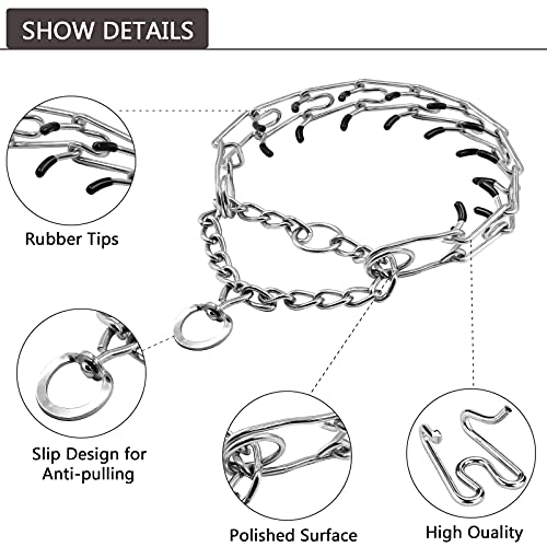 Dog Prong Collar,Choke Collar for Dogs Pinch Training Collar,Detachable Adjustable Choke Collar with Comfort Rubber Tips, Metal Adjustable Large Middle Dog Pet Pinch Collar