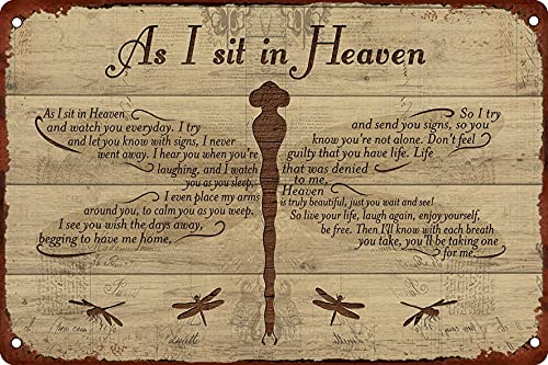 As I Sit in Heaven Metal Tin Sign Dragonfly Decor Signs Vintage Home Wall Poster for Cafe Bar Kitchen 8×12 Inch