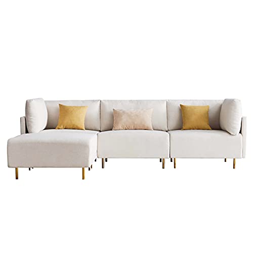 Fomgeely Modern Linen Sectional Sofa, L-Shaped Couch with Chaise, Convertible Sofa Couch, Wide Armrest, Small for Space Apartment, Beige (ORW247S00162-10082-2033128931)