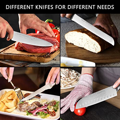Knife Set with Block for Kitchen, Mareston 24 pcs High-Carbon German Stainless Steel Kitchen Knives Set with Block, Professional Chef Knife Set with 8 Steak Knives, Sharpener, Carving Fork & Shears