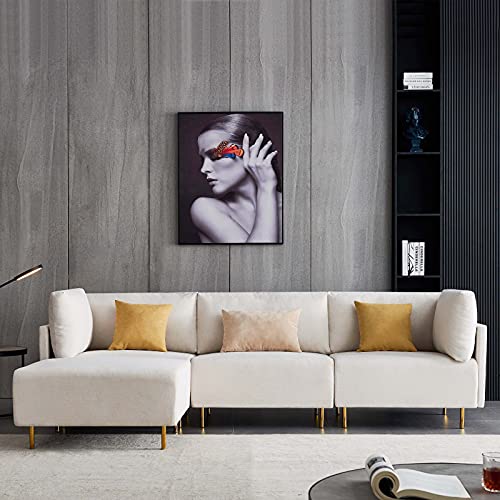 Fomgeely Modern Linen Sectional Sofa, L-Shaped Couch with Chaise, Convertible Sofa Couch, Wide Armrest, Small for Space Apartment, Beige (ORW247S00162-10082-2033128931)