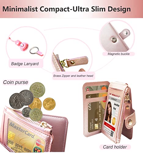 M-Plateau,Card Holder with Zipper Coin Purse,Phone Wallet with Cell Phone Lanyard for Most of Smart Cell Phones (Rose Pink)