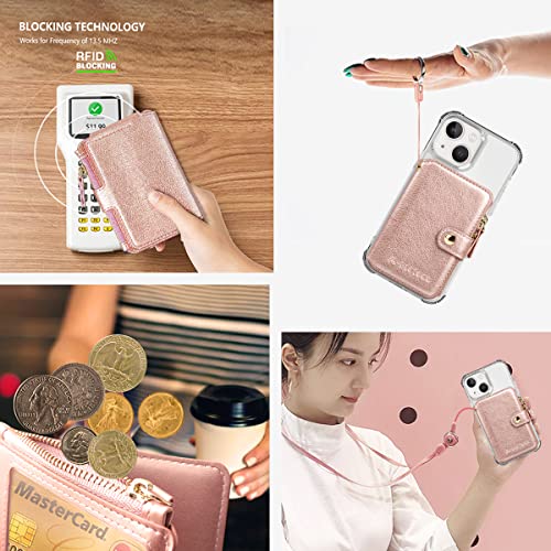 M-Plateau,Card Holder with Zipper Coin Purse,Phone Wallet with Cell Phone Lanyard for Most of Smart Cell Phones (Rose Pink)