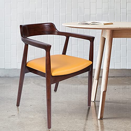 Koreyosh Mid Century Dining Chairs Solid Birch Wood Kitchen Walnut Dining Chair with Fireproof Cotton Seat & Curved Backrest Chair Side Modern