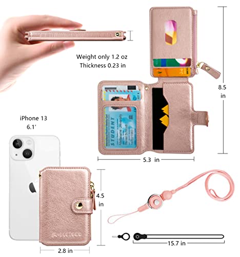 M-Plateau,Card Holder with Zipper Coin Purse,Phone Wallet with Cell Phone Lanyard for Most of Smart Cell Phones (Rose Pink)