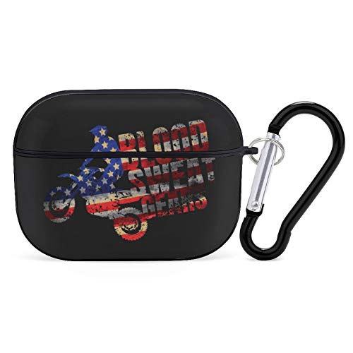 Dirt Bike Motocross Riders USA Flag Airpods Case Cover for Apple AirPods Pro Cute Airpod Case for Boys Girls Silicone Protective Skin Airpods Accessories with Keychain