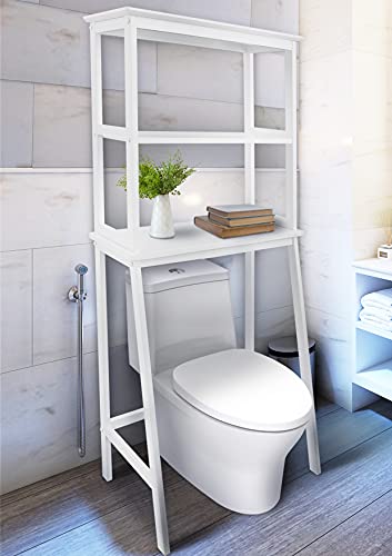 Casual Home Spacesaver 100% Solid Wood Over The Toilet Rack with Shelves - White