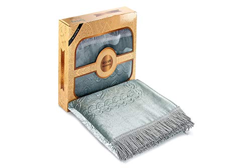 Luxury Silky Velvet Muslim Prayer Rug | Janamaz | Sajadah | Soft Islamic Prayer Rug | Islamic Ramadan Eid Gifts | Prayer Carpet Mat, Blue