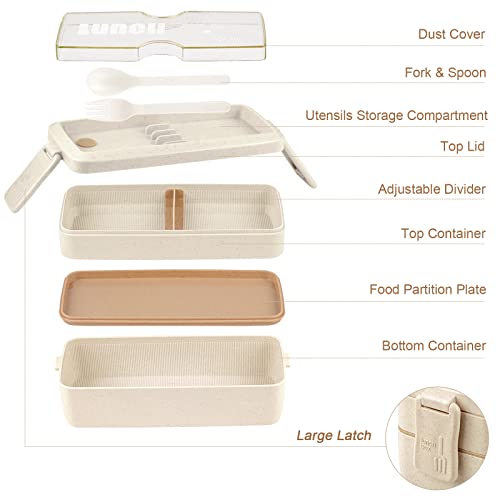 NatraProw Bento Box Adult Lunch Box with Bag, 2 layer Leakproof Lunch Box with Containers Included, BPA Free, Wheat Straw, BPA Free, Microwave Safe, Khaki