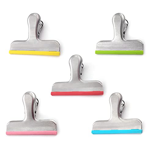 KADBLE Chip Bag Clips Covered with Silicone Covered Tips for Air Tight Seal,Heavy Duty Stainless Steel Clips for Food Packages,Set of 5