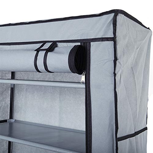 HOFOME 10 Tiers 9 Lattices Free Standing Shoe Rack, Non-Woven Fabric Shoe Stoage Organizer Cabinet, Stackable Shoe Rack for Living Room Entryway (Gray)