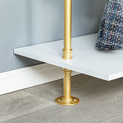 FURVOKIA Modern Simple 2 Tier Industrial Pipe and Wood Garment Rack,Wall Mounted Double Hanging Rods Clothing Rack,Retail Display Storage Clothes Hanging Shelves (One Shelves,Gold, 47.2" L)