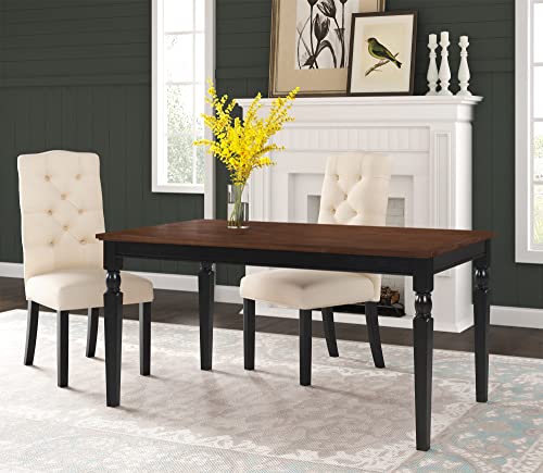 Finch Provence Farmhouse Table, Two-Toned Wood with Turned Legs, Traditional Rustic Furniture Decor for Kitchen or Dining Room, 60" Inch Tabletop, Black