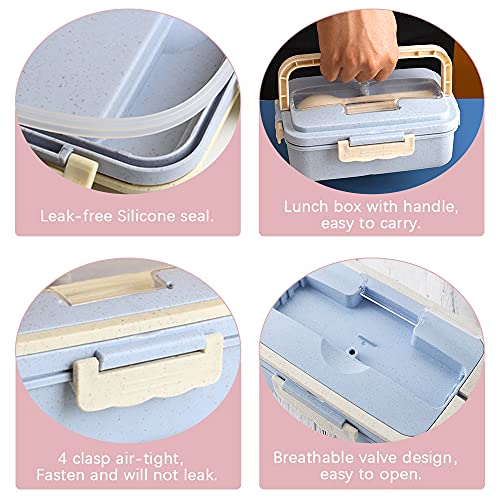 SITAKE Bento Box and Lunch Box for Kids, Come with Lunch Bag, Spoon and Fork, Microwaveable Wheat Straw Lunch Containers, Japanese-style 33.8oz/1000ml Lunchbox for Adults (Pink)