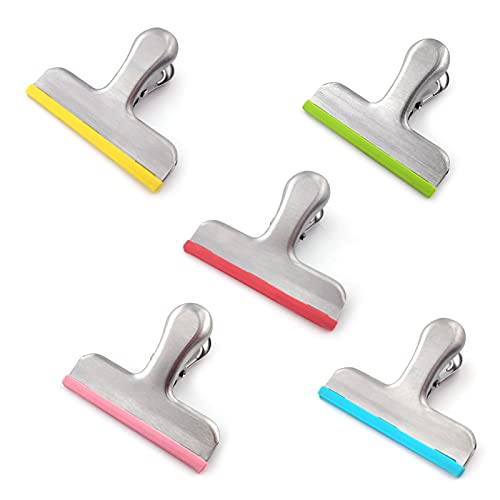 KADBLE Chip Bag Clips Covered with Silicone Covered Tips for Air Tight Seal,Heavy Duty Stainless Steel Clips for Food Packages,Set of 5