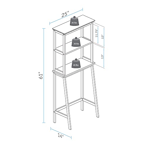 Casual Home Spacesaver 100% Solid Wood Over The Toilet Rack with Shelves - White