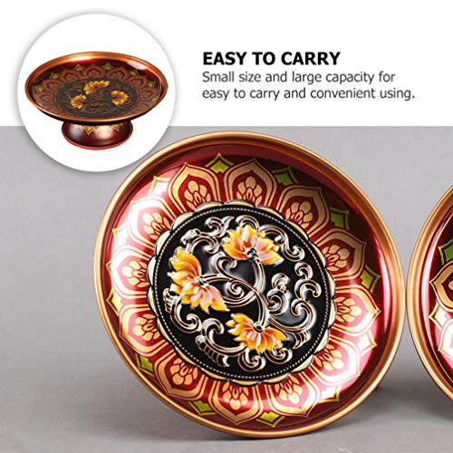PRETYZOOM Buddhist Plate Offering Bowls Fruit Tray Food Dessert Snack Blessing Fruit Tray Tinplate Bowl for Altar Use Rituals Incense Smudging Decoration (Dark Red)