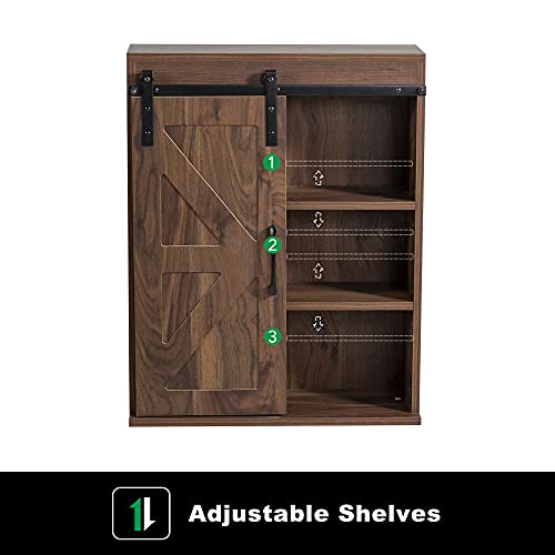 Rustory Rustic Wooden Wall Mounted Storage Cabinet with Sliding Barn Door, Decorative Farmhouse Medicine Cabinet for Kitchen Dining, Bathroom, Living Room (Dark Walnut)