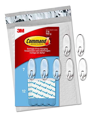 Command Variety Pack, Picture Hanging Strips, Wire Hooks and Wall Hooks, Damage Free Hanging Clear Variety Pack for Up to 19 Items, 1 Kit & CL091-7NA Clear Medium Hooks, 7 Count
