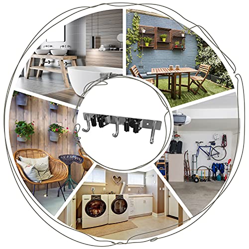 SAYONEYES Screw and Adhesive Broom Holder Wall Mount - Heavy Duty SUS304 Stainless Steel Broom and Mop holder for Laundry Room, Garden, Garage (2 Racks 3 Hooks - Black)