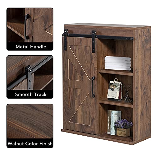 Rustory Rustic Wooden Wall Mounted Storage Cabinet with Sliding Barn Door, Decorative Farmhouse Medicine Cabinet for Kitchen Dining, Bathroom, Living Room (Dark Walnut)