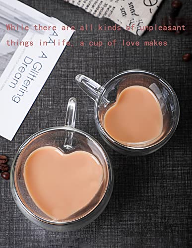PCduoduo Heart Shaped Cup,Heat resistant creative double layer heart cup cup clear glass milk cup tea milk cup cup coffee cup (8oz/240ML)