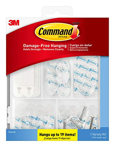 Command Clear Variety Kit, Hooks and Strips to Hang Up to 19 Items, Organize Damage-Free & Picture Hanging Kit, Indoor Use, Hangs up to 15 Pictures