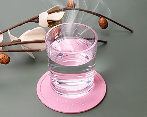 ONLYKXY 3 Pieces 3.93 Inch Silicone Coasters, Round Coasters for Drinks, Beverage Coffee Tea Coaster (Pink)