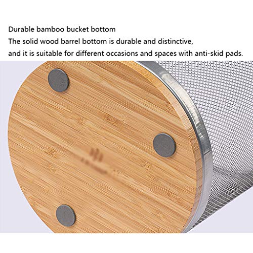 Trash Can Creative Iron Wire Mesh Trash Can Set Living Room Kitchen Bathroom Garbage Bin Office Thick Bamboo Bottom Paper Basket Waste Bin (Color : Purple)