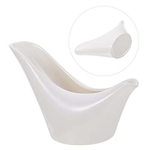 YARNOW Gravy Boat Ceramic White Gravy Boat for Salad Dressings Milk Broth Creamer Black Pepper Creamer Pitcher Milk Cup (White)