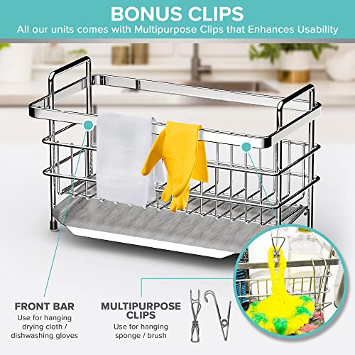 Soon Neat Kitchen Sink Caddy - Kitchen Sink Organizer - Quick Draining, Stainless Steel Tray
