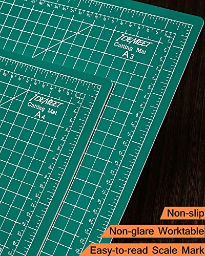 18" x 12" Self Healing Sewing Mat, Idemeet Rotary Cutting Mat for Craft, 5-Ply Blade Table Protecter Cut Board for Handcraft Project, A3, Green