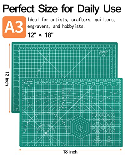 18" x 12" Self Healing Sewing Mat, Idemeet Rotary Cutting Mat for Craft, 5-Ply Blade Table Protecter Cut Board for Handcraft Project, A3, Green