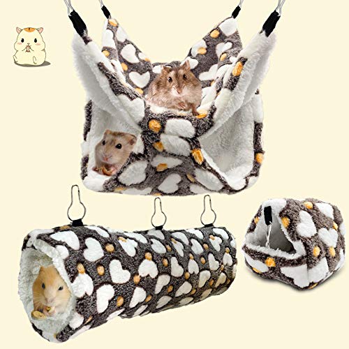 3 Pieces Small Pet Cage Hammock Set Hammock Hanging Tunnel Rat House for Small Animals Soft Double-Layer Sugar Glider Hammock Accessories Set for Parrot Ferret Squirrel Hamster Rat Playing Sleeping