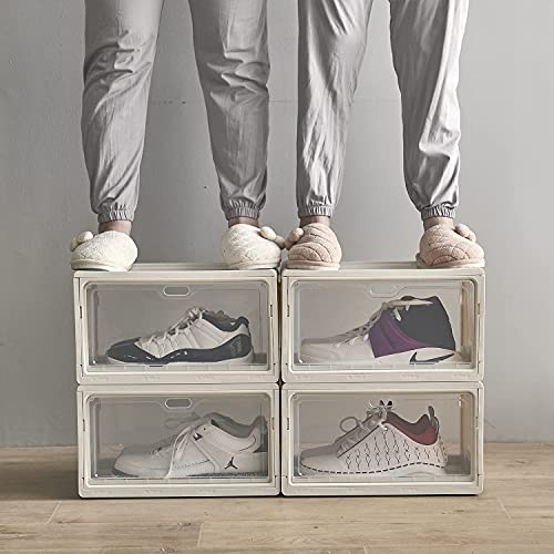 Oroonoko Large Shoe Box for Storage Sneakers,6 Packs Hard Plastic Stackable Display Shoe Box With Lip Clear Door for Sneakers Heels Up To US Size 13'' Collection (6)