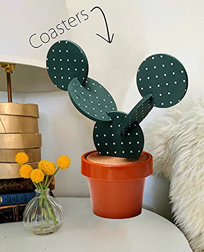 Coasters Cactus Set of 6 DIY Funny Coasters for Drinks with Flowerpot Holder,Novelty Coasters Cactus Gifts for Bar Home Decor (Green with Point) Coffee Table