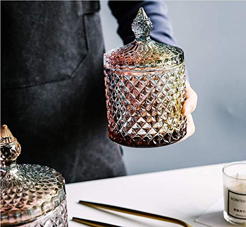 erioctry 300m/10oz Beautiful Crystal Glass Candy Dish with Lid Colorful Wedding Candy Box Sugar Bowl Tin Biscuit Barrel Decorative Jewelry Box
