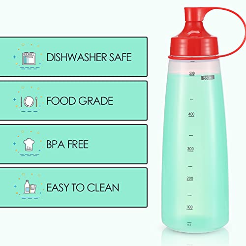 oiununo Squeeze Bottles Wide Mouth - Pack of 2 Condiment Bottle Squeeze BPA free for Chunky Sauces, Resin, Crafts, Condiment Squeeze Bottles 550 mL/19 oz. (Red)