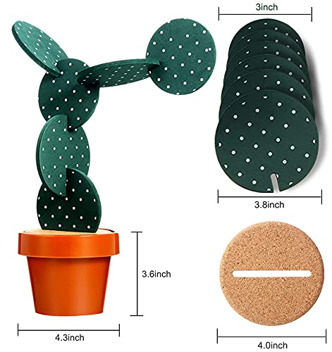 Coasters Cactus Set of 6 DIY Funny Coasters for Drinks with Flowerpot Holder,Novelty Coasters Cactus Gifts for Bar Home Decor (Green with Point) Coffee Table