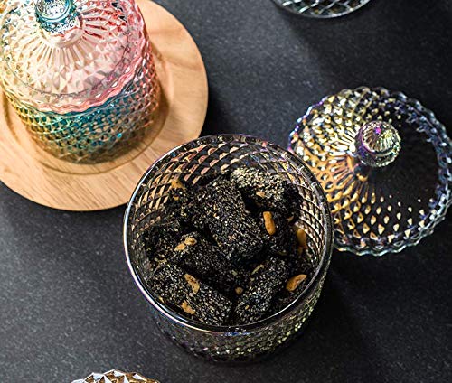 erioctry 300m/10oz Beautiful Crystal Glass Candy Dish with Lid Colorful Wedding Candy Box Sugar Bowl Tin Biscuit Barrel Decorative Jewelry Box