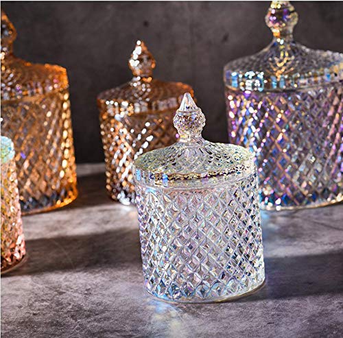 erioctry 300m/10oz Beautiful Crystal Glass Candy Dish with Lid Colorful Wedding Candy Box Sugar Bowl Tin Biscuit Barrel Decorative Jewelry Box