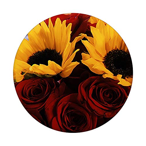 Cute Sunflower Red Rose Floral Design Plants PopSockets Swappable PopGrip