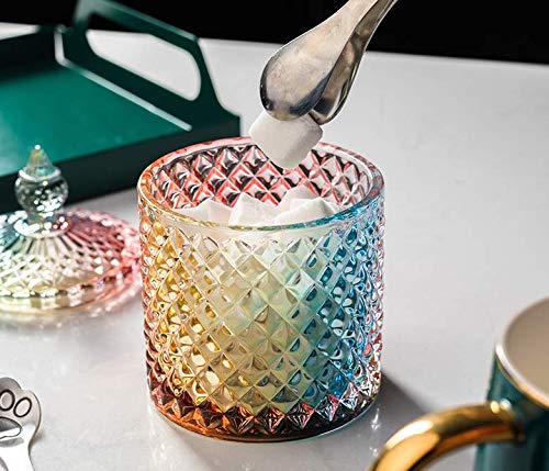erioctry 300m/10oz Beautiful Crystal Glass Candy Dish with Lid Colorful Wedding Candy Box Sugar Bowl Tin Biscuit Barrel Decorative Jewelry Box