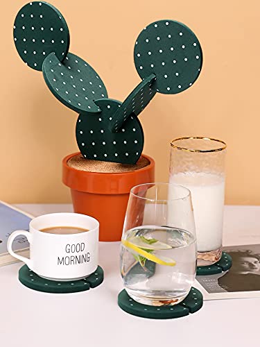 Coasters Cactus Set of 6 DIY Funny Coasters for Drinks with Flowerpot Holder,Novelty Coasters Cactus Gifts for Bar Home Decor (Green with Point) Coffee Table