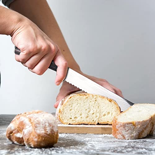 Kitory Bread Knife Serrated Knife 8ββ Ultra Sharp Slicing Knife with Sheath German High Carbon Steel Wavy Edge Cake Slicer Bakery Slicing Cutter Ergonomic Ideal for All Types of Bread