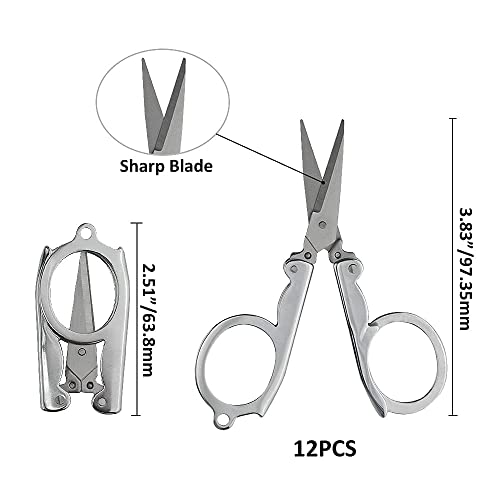 XINMEIWEN 12Pcs Small Folding Scissors Portable Travel Scissors Stainless Steel Cutter Mini Scissors Set for Home Office and Travel Trip Scissors