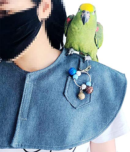 Parrot Anti-Scratch Shoulder Protector Multi-Purpose Bird Shoulder Shawl Bird Diaper Pad for Parakeets Cockatiels Conures Macaws Finches Lovebird Hang Bird Anklet & Toys (Shoulder Protector-Blue)